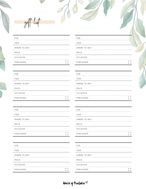 Gift List Templates - World of Printables