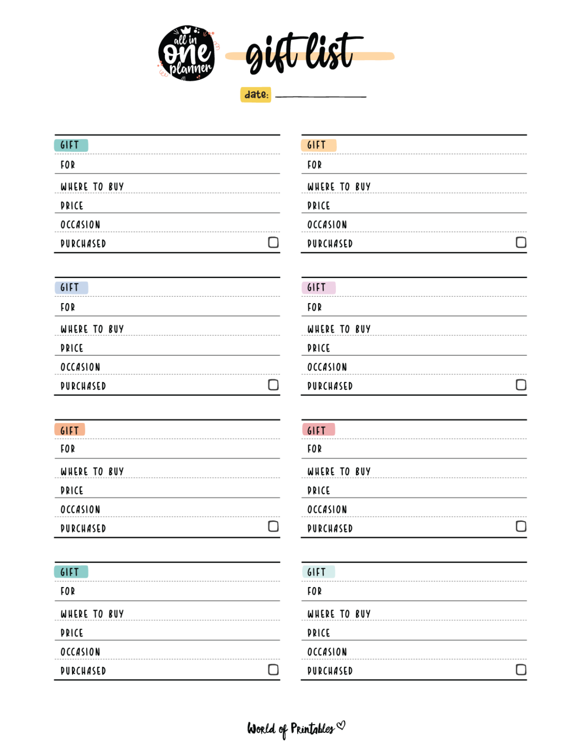 Gift List Templates - World of Printables
