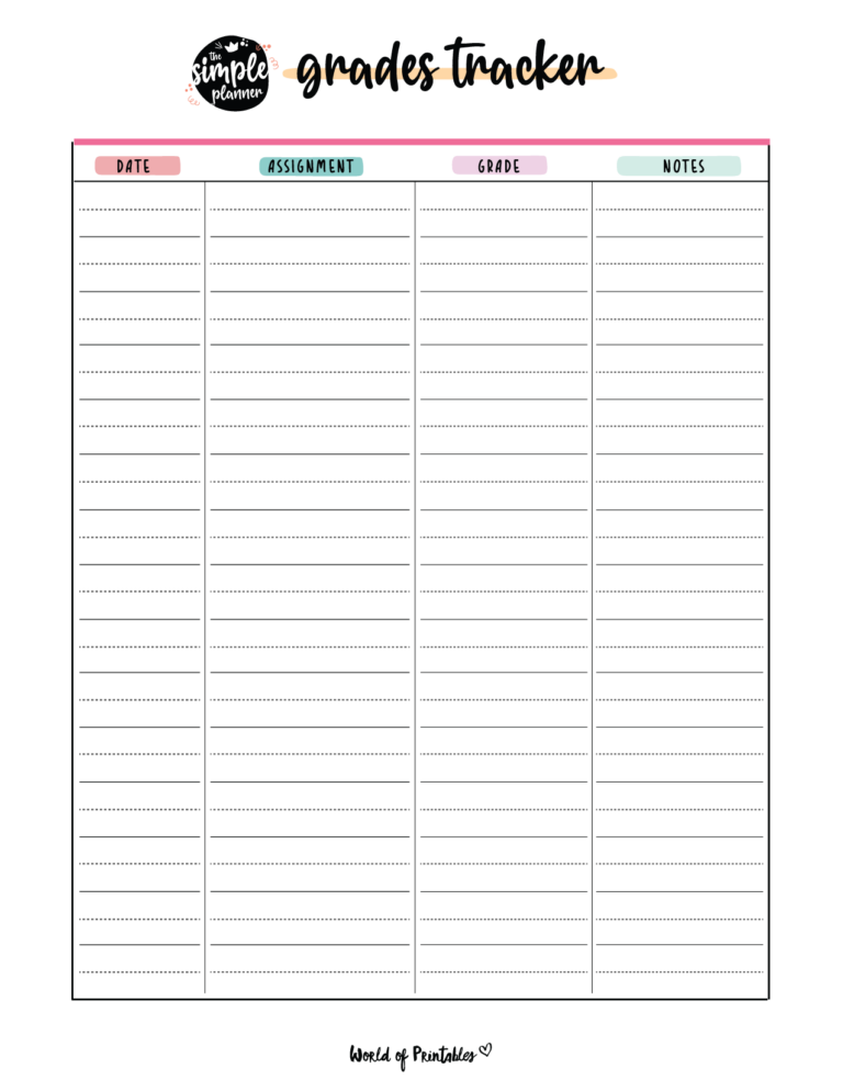 Grade Trackers - World of Printables