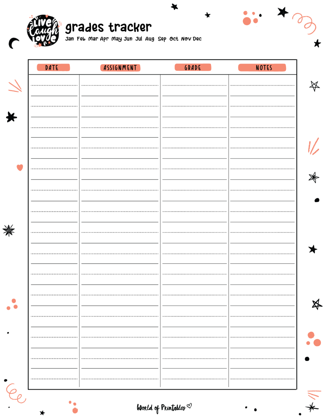 Grade Trackers - World of Printables