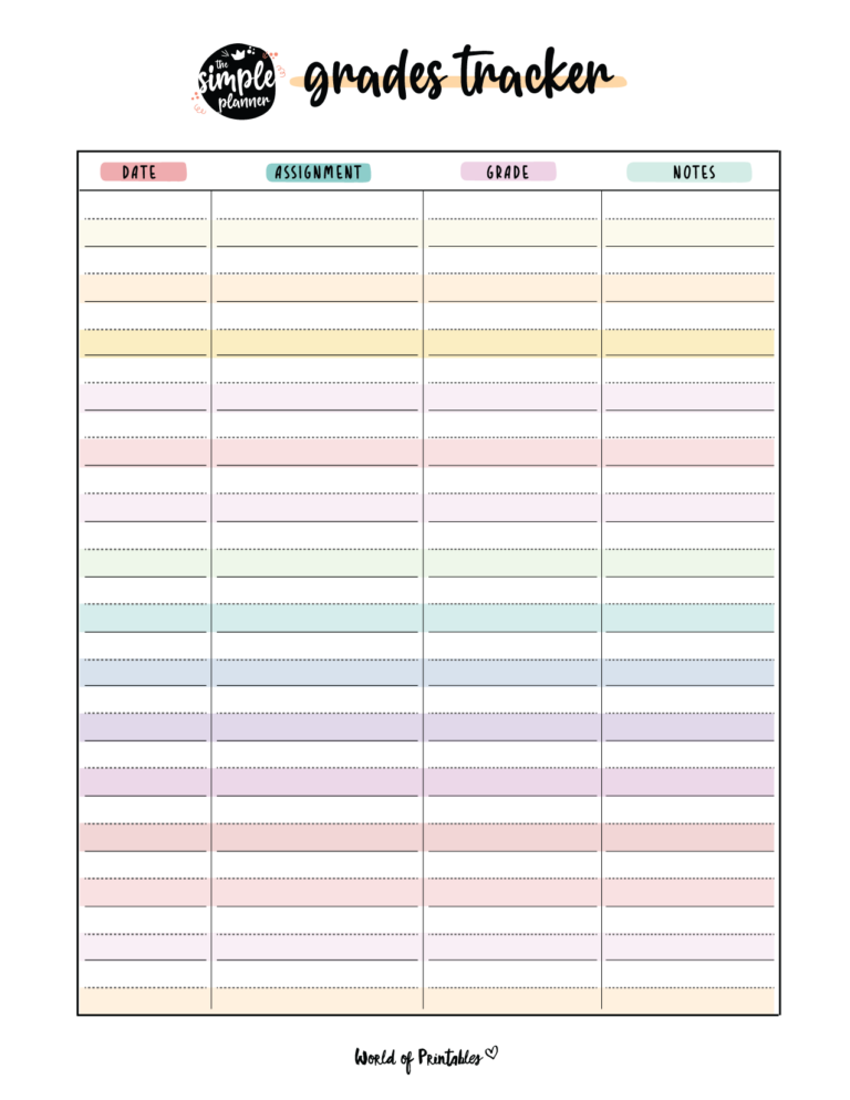 Grade Trackers - World of Printables