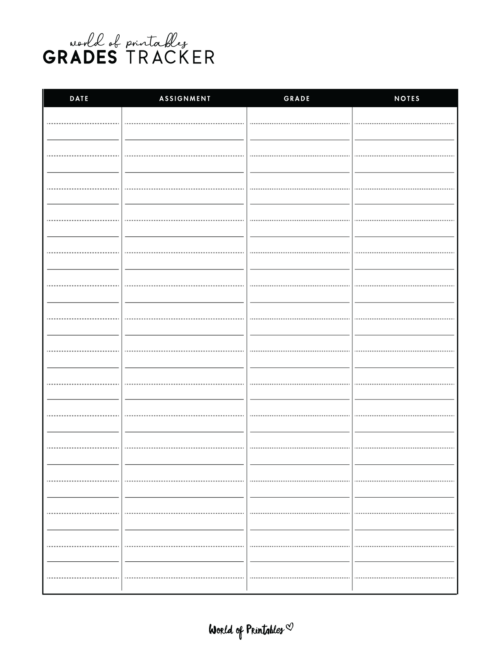 Grade Trackers - World of Printables