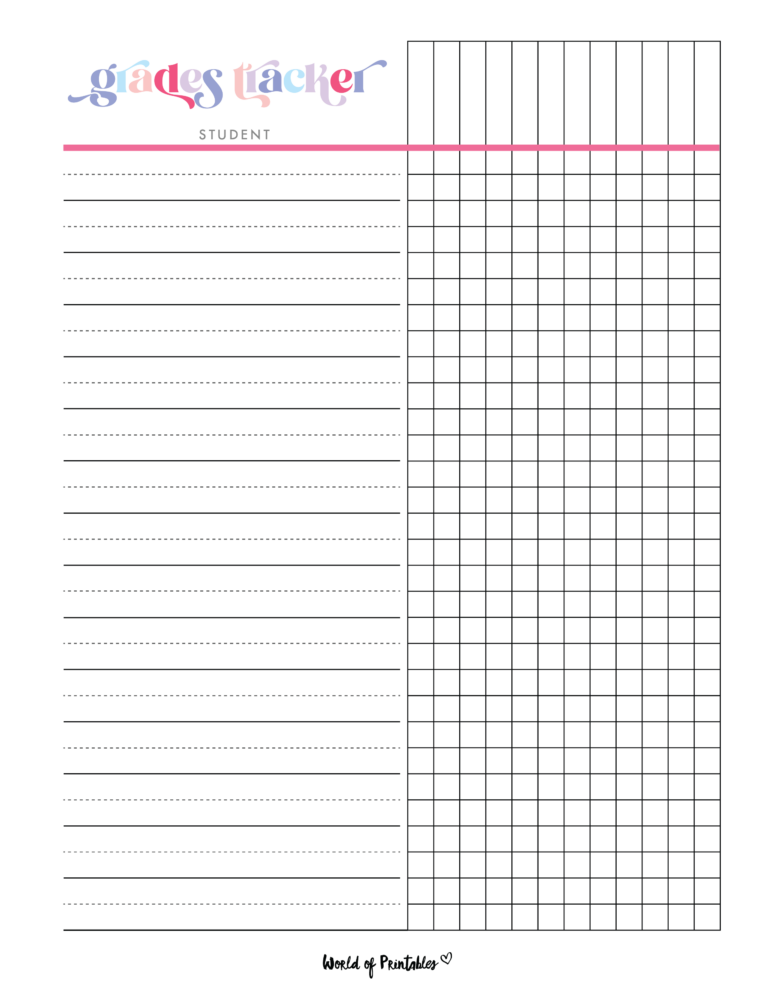 Grade Trackers - World of Printables