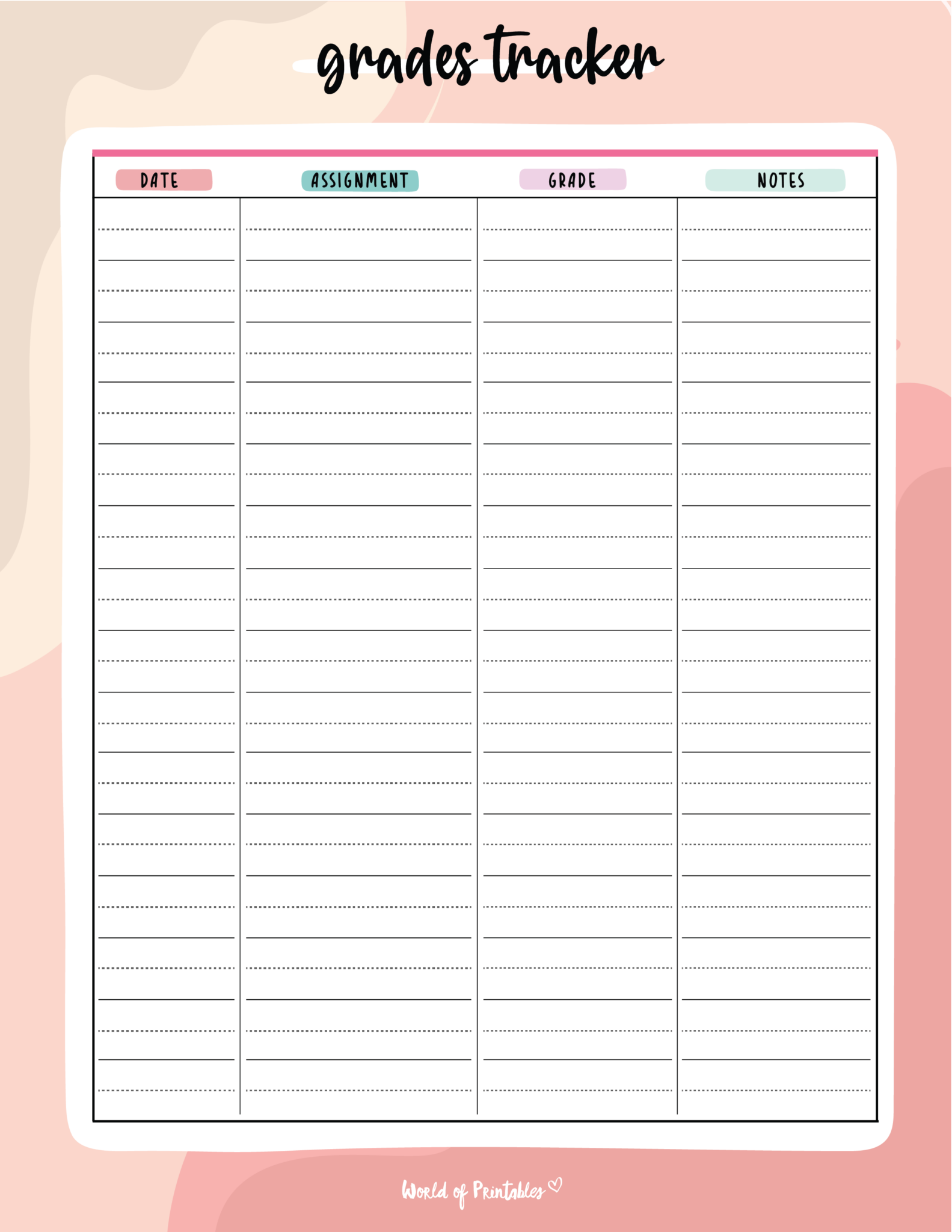 Grade Trackers - World of Printables
