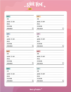 Gift List Templates - World of Printables