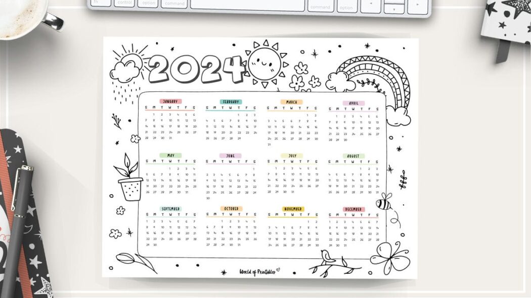 2024 Coloring Calendar - Free Printables - World of Printables