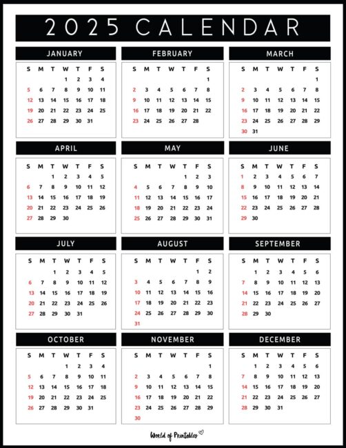 2025 Year Calendars - 70 Best Printables - World of Printables