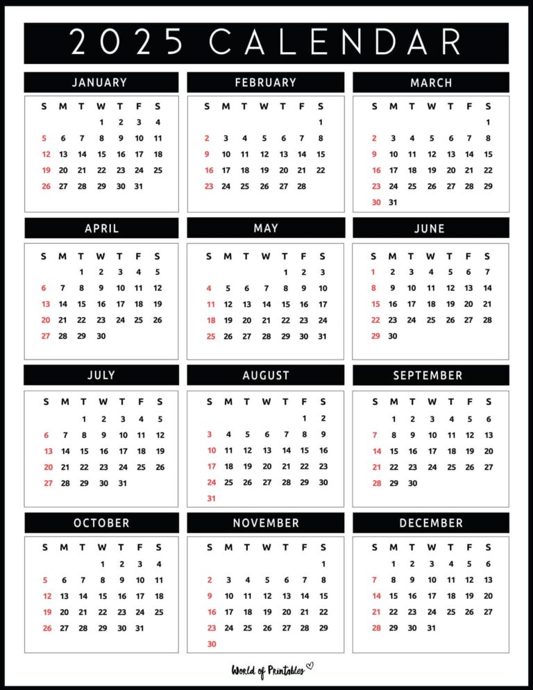 2025 Year Calendars - 70 Best Printables - World of Printables
