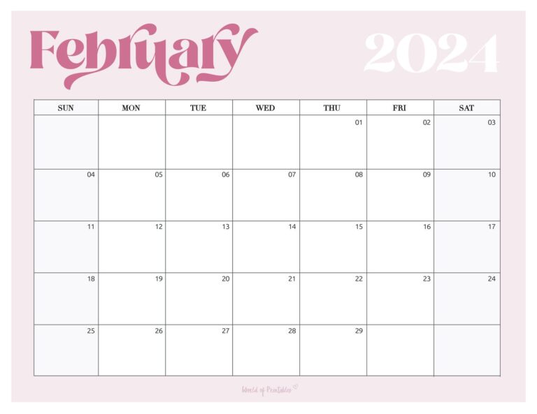 Free Printable February 2024 Calendars - World of Printables