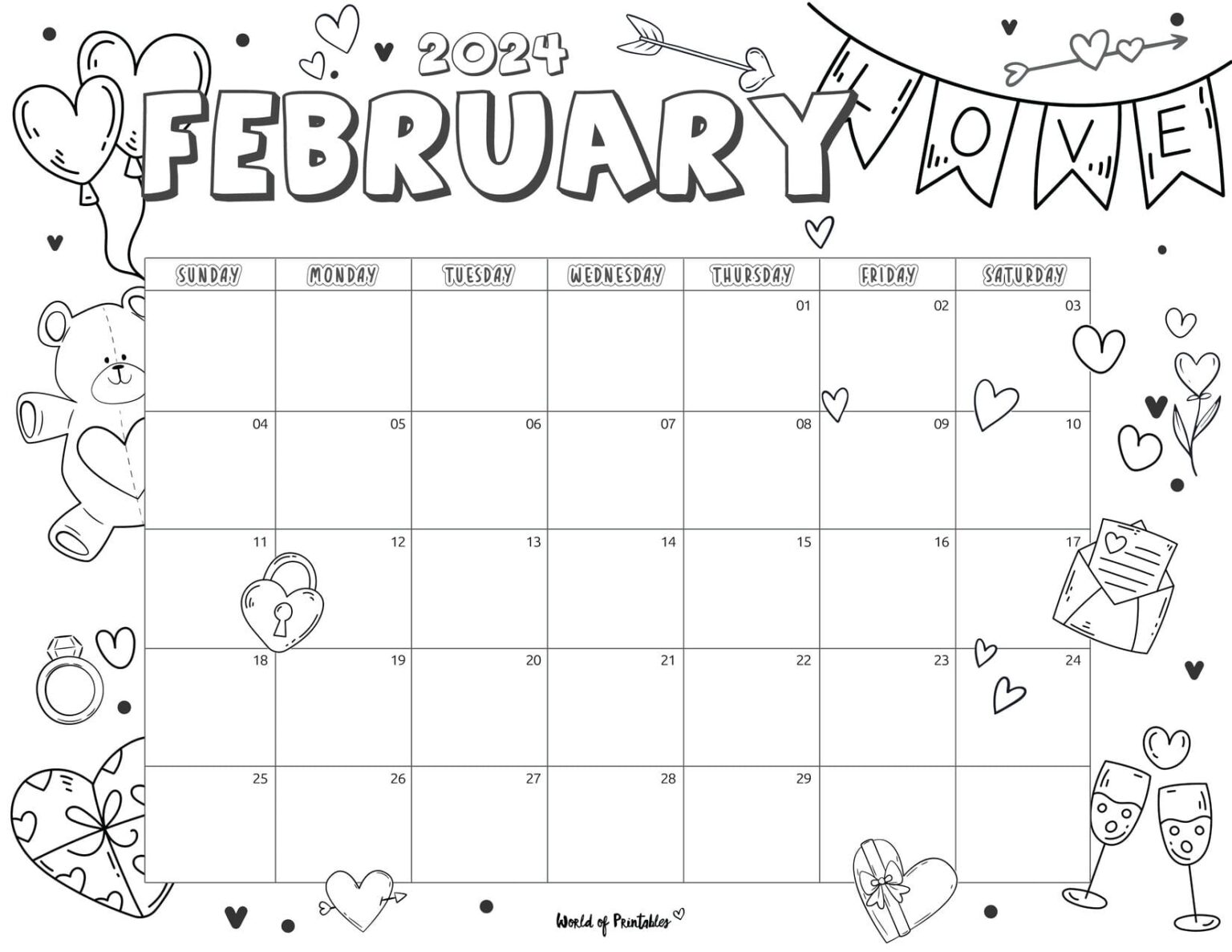 Free Printable February 2024 Calendars - World of Printables