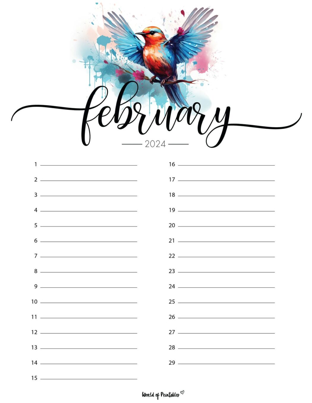 Free Printable February 2024 Calendars - World of Printables