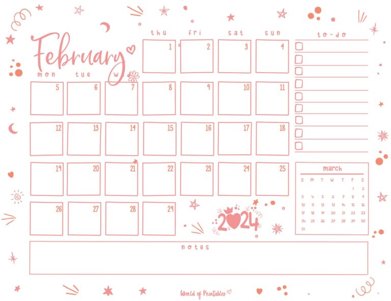 Free Printable February 2024 Calendars - World of Printables