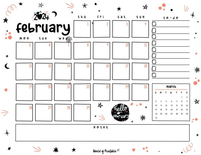 Free Printable February 2024 Calendars - World of Printables
