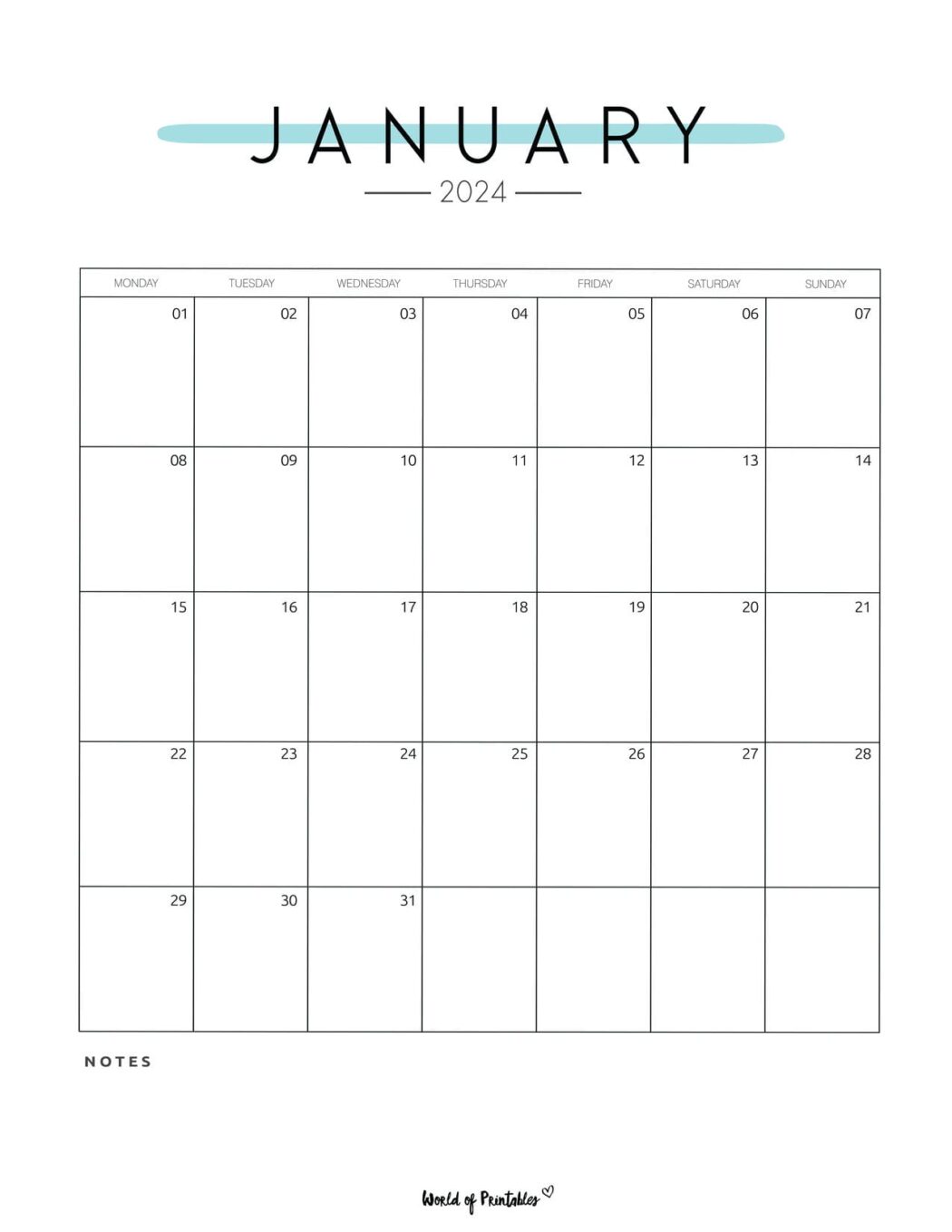 Free Printable January 2024 Calendars - World of Printables