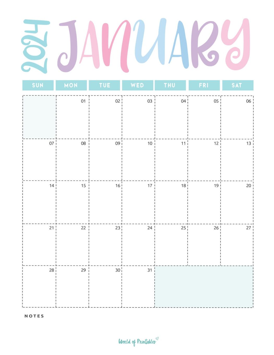 Free Printable January 2024 Calendars - World of Printables