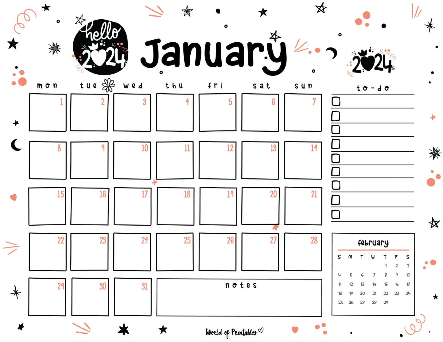 Free Printable January 2024 Calendars - World of Printables