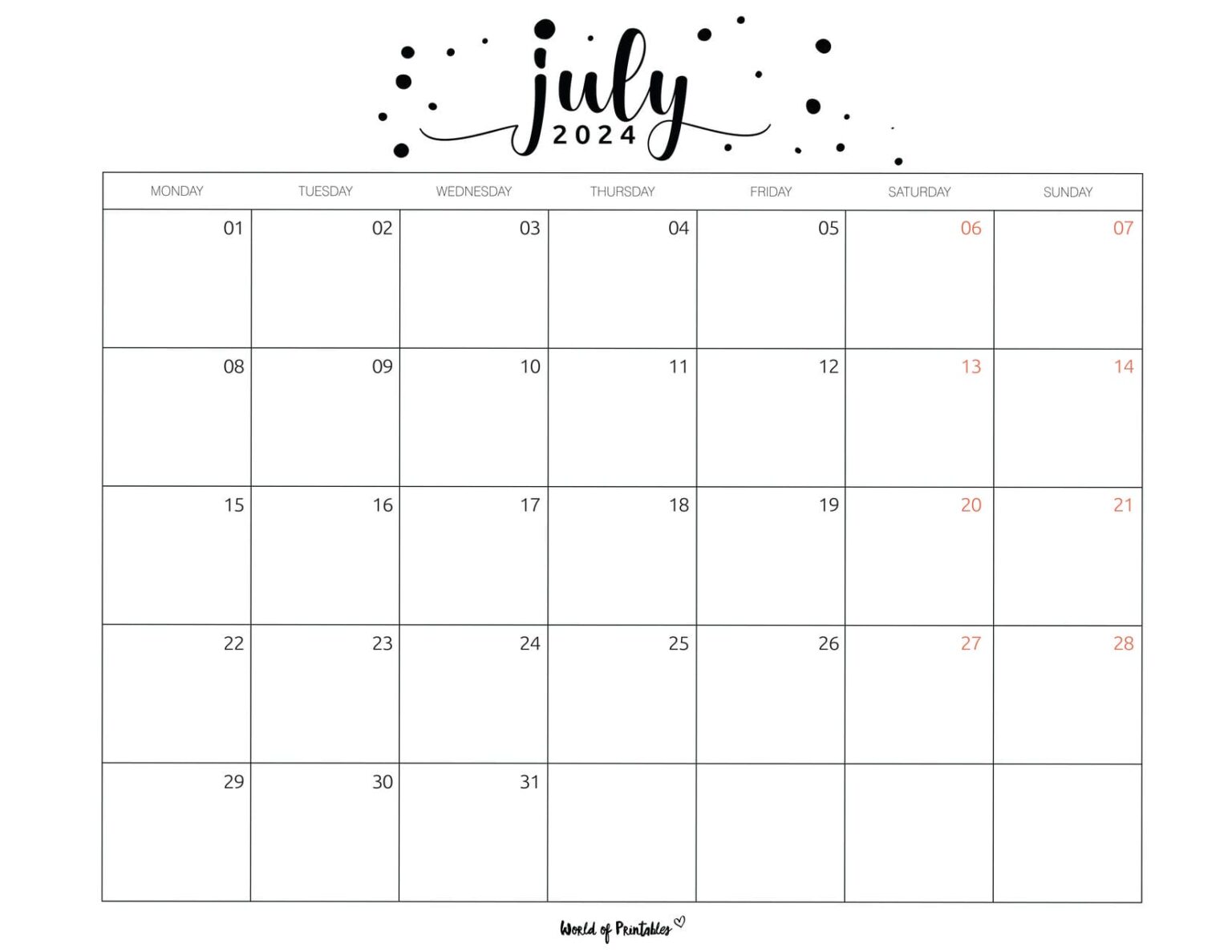 July 2024 Calendars | 100+ Best - World of Printables