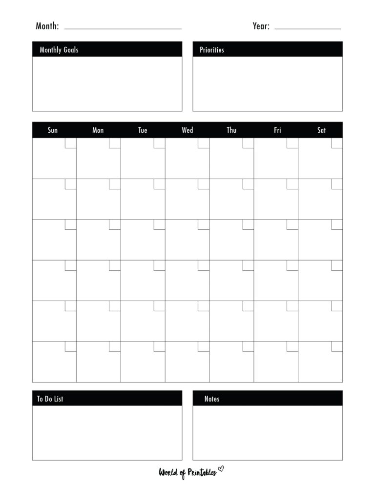 Printable Blank Calendar Templates - World of Printables