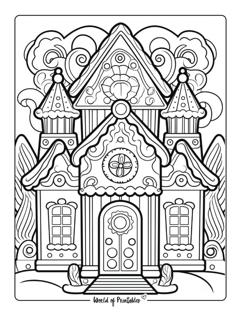 Gingerbread House Coloring Pages - World of Printables