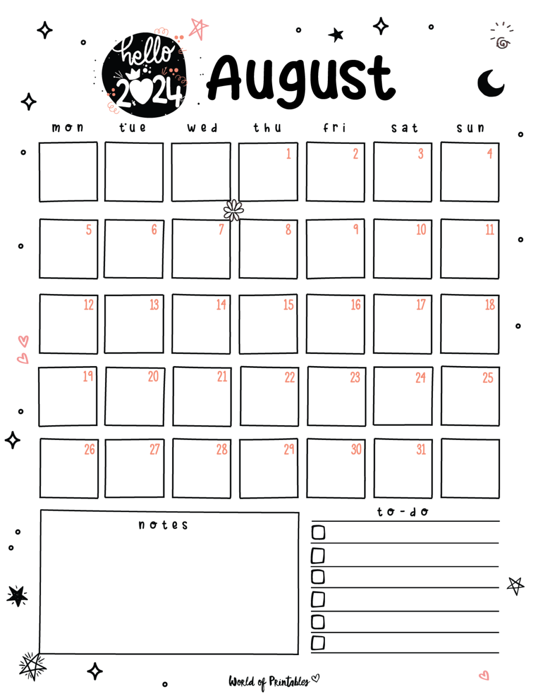 Free Printable August 2024 Planners