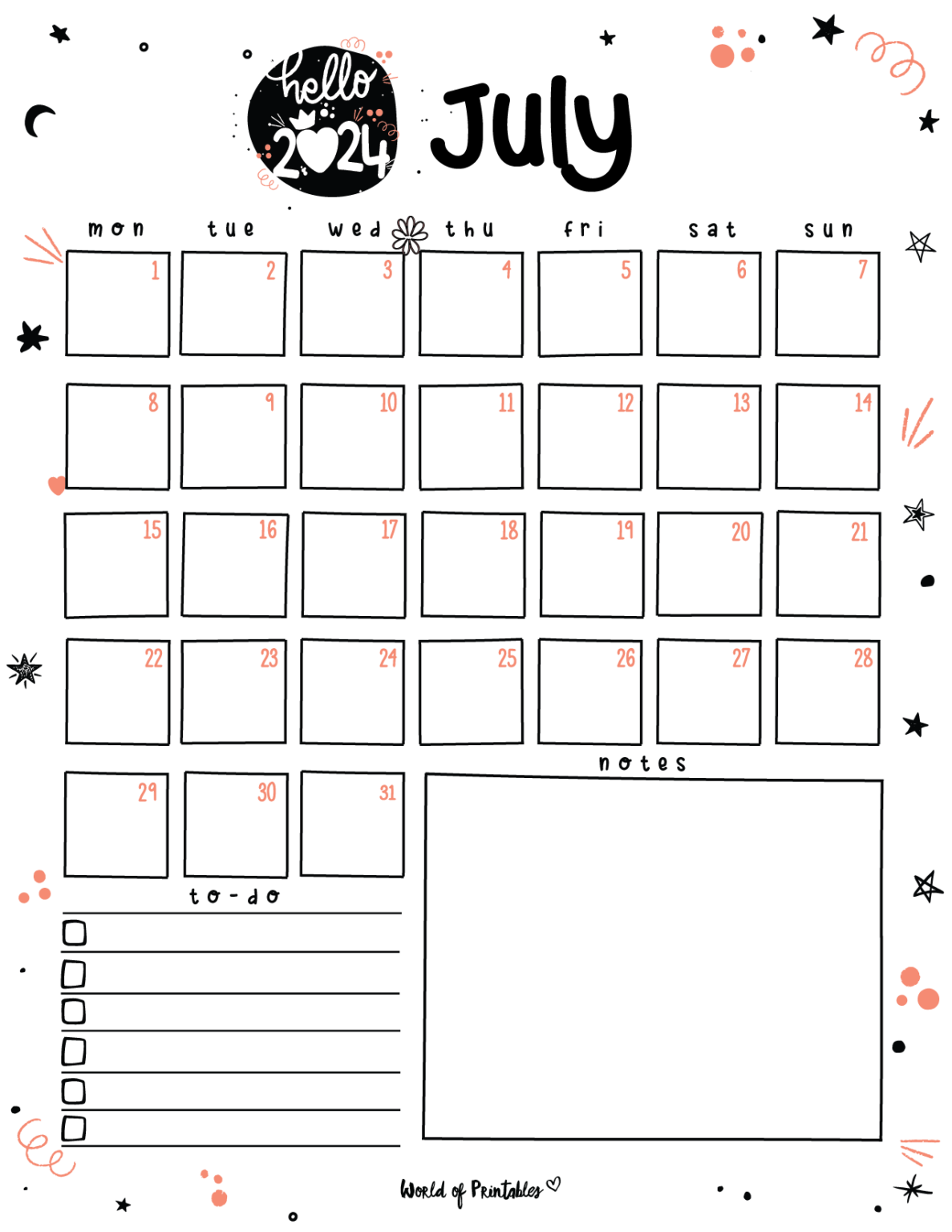 Free Printable July 2024 Planners