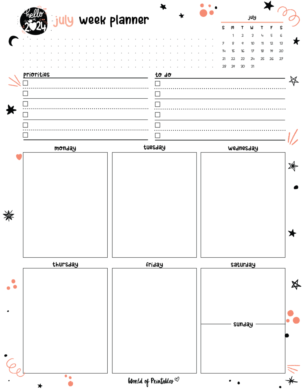 Free Printable July 2024 Planners