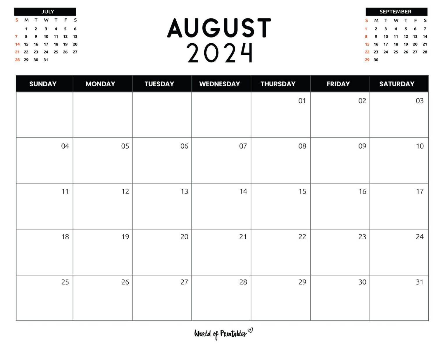 125 Best August 2024 Calendars - World of Printables