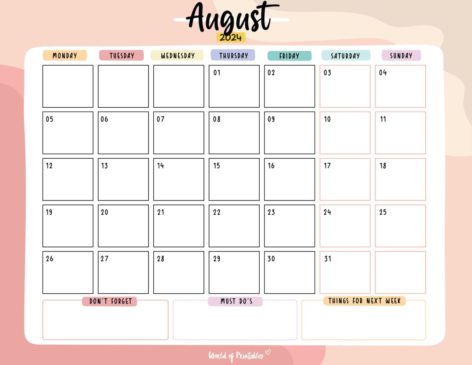 125 Best August 2024 Calendars - World of Printables