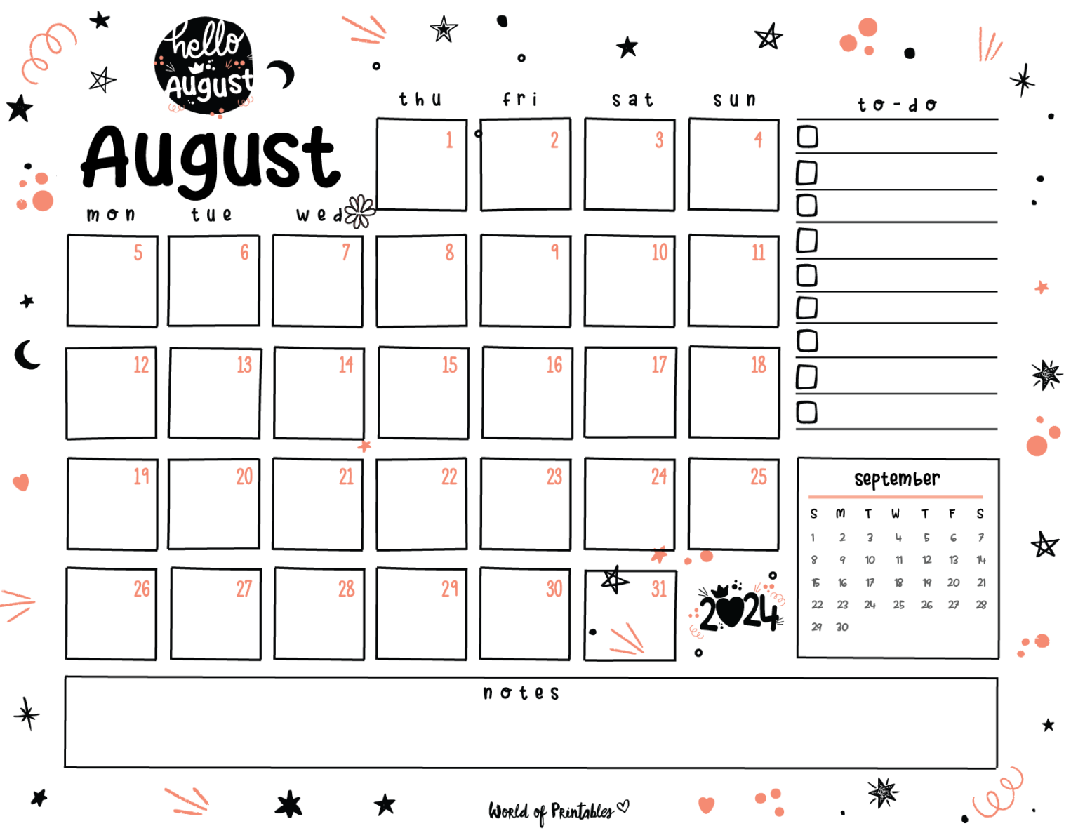 Free Printable August 2024 Planners