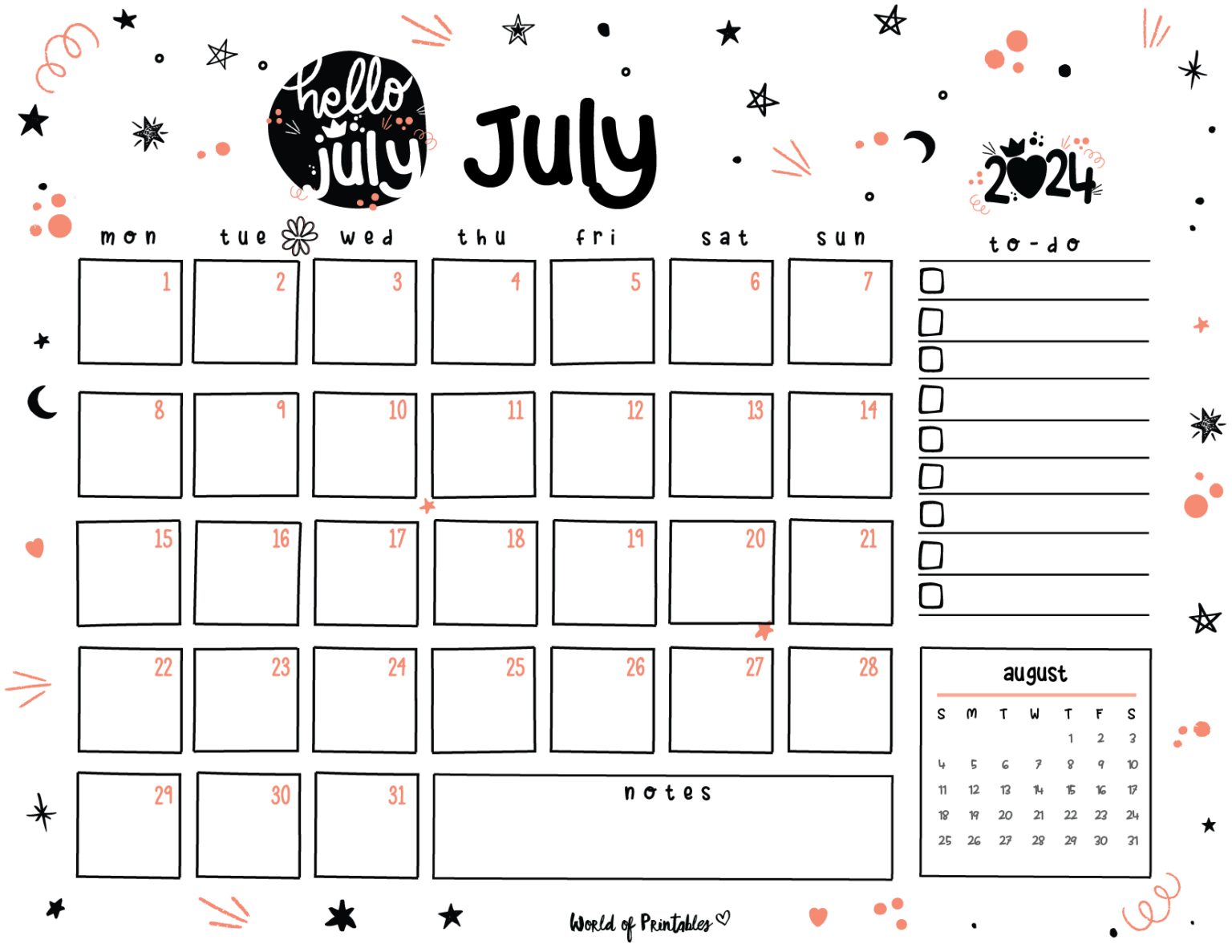 Free Printable July 2024 Planners