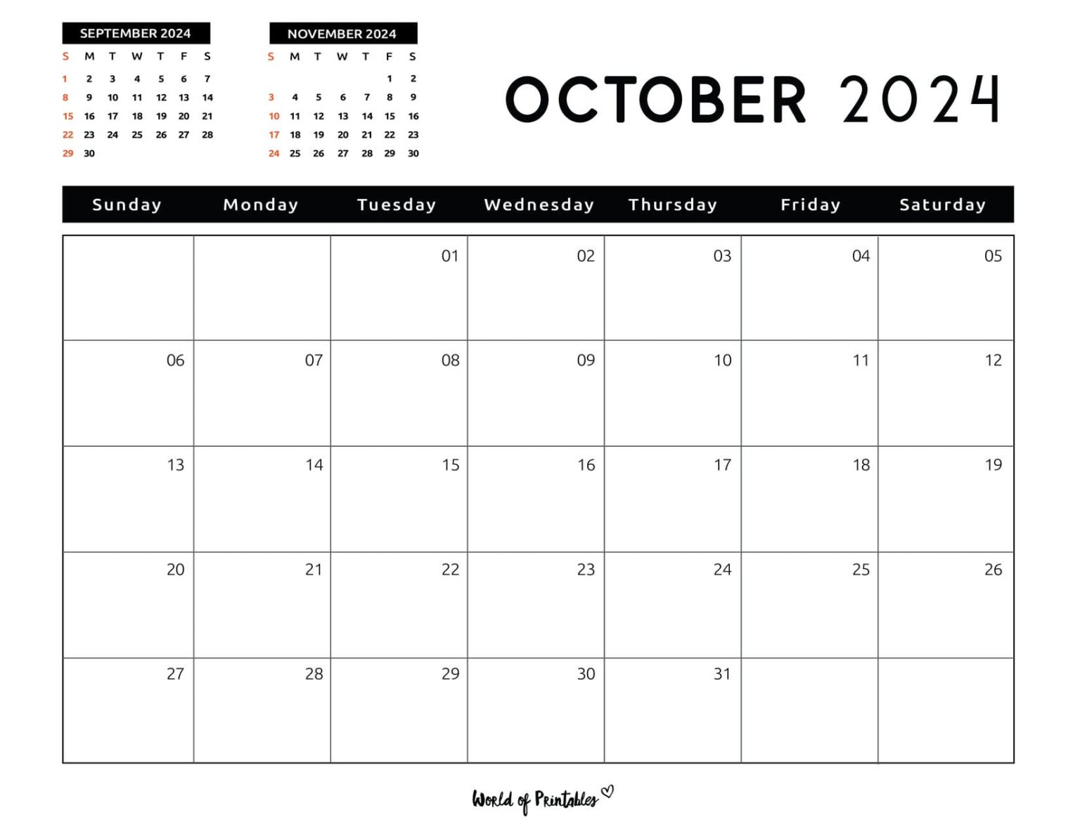 October 2024 Calendars | 100+ Styles - World of Printables