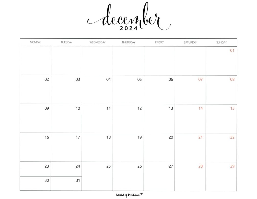 December 2024 Calendars | 100+ Styles - World of Printables