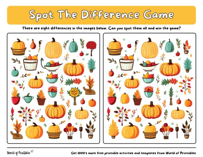 Spot The Difference Thanksgiving Games - World of Printables