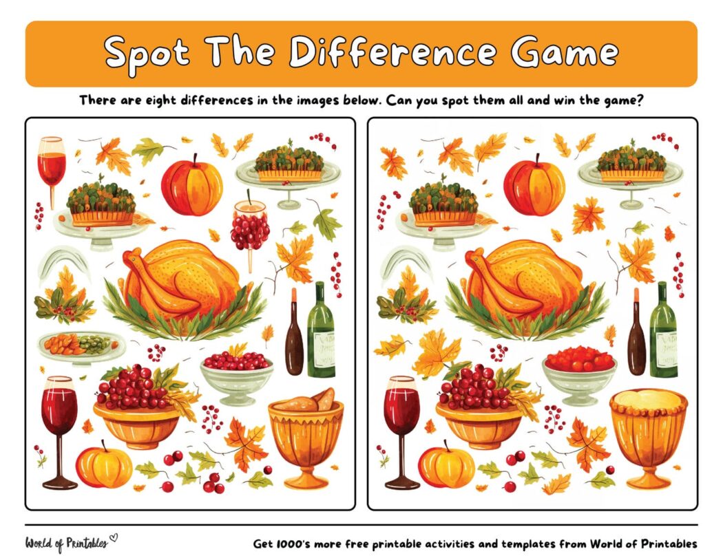 Spot The Difference Thanksgiving Games - World of Printables