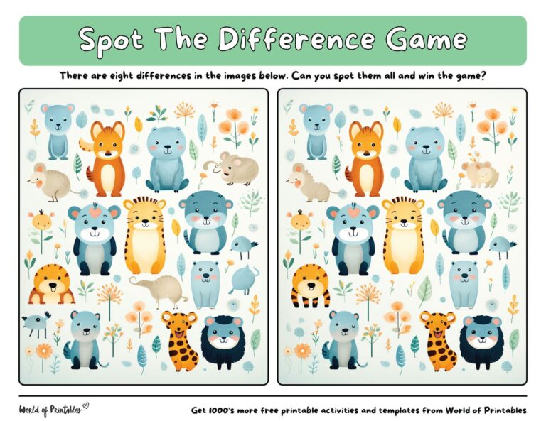 Animal Spot The Difference Games - World of Printables