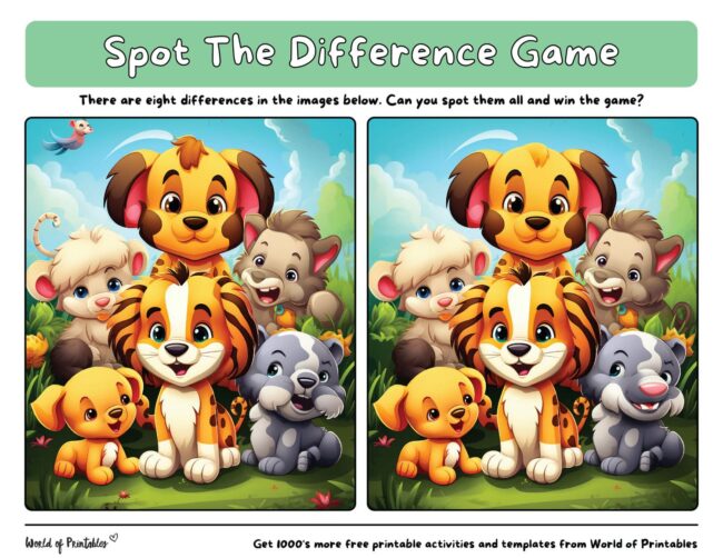Animal Spot The Difference Games - World of Printables