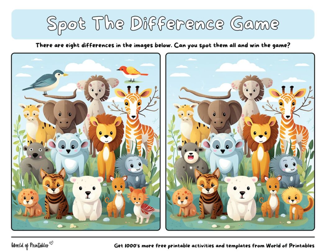 Animal Spot The Difference Games - World of Printables