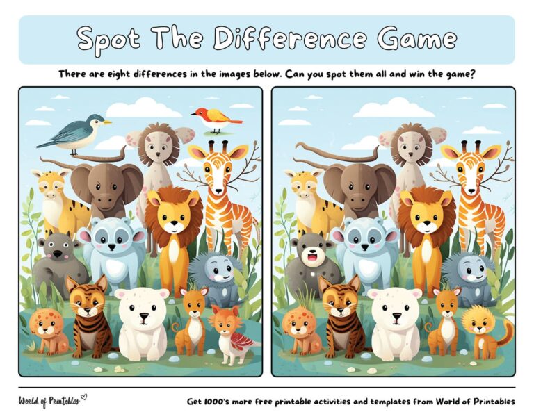 Animal Spot The Difference Games - World of Printables