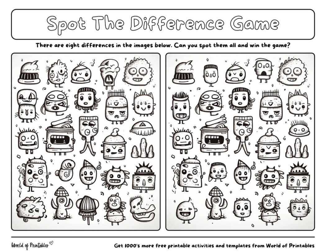 Spot The Difference - 100 Games To Print & Play! - World of Printables