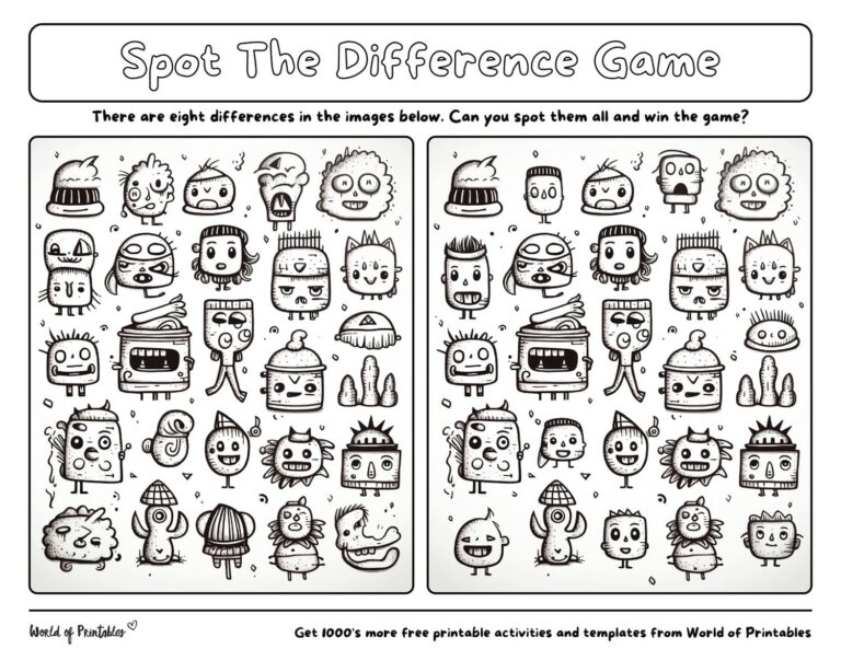 Spot The Difference - 100 Games To Print & Play! - World of Printables