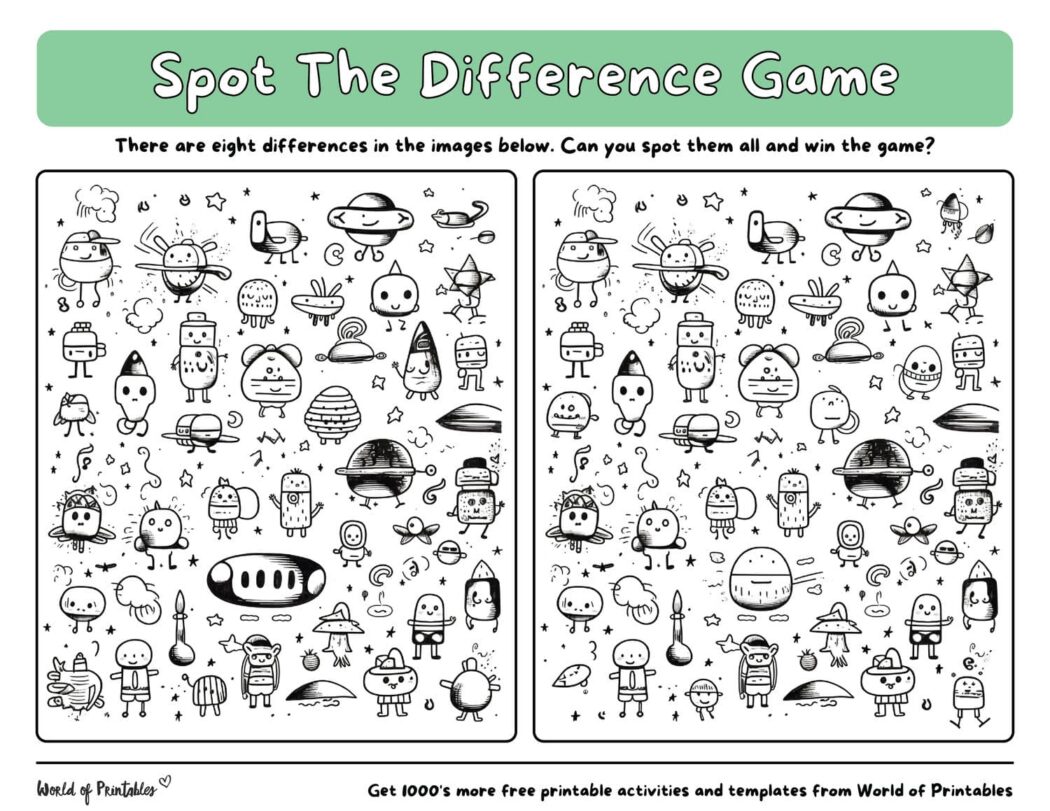 Spot The Difference - 100 Games To Print & Play! - World of Printables