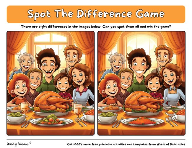 Spot The Difference Thanksgiving Games - World of Printables