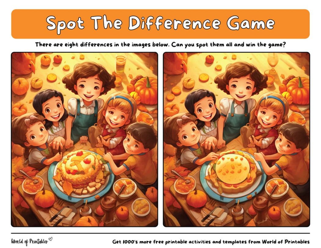 Spot The Difference Thanksgiving Games - World of Printables