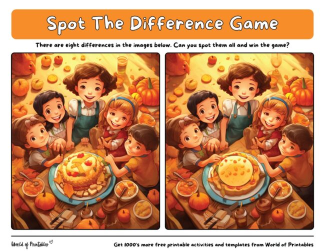 Spot The Difference Thanksgiving Games - World of Printables