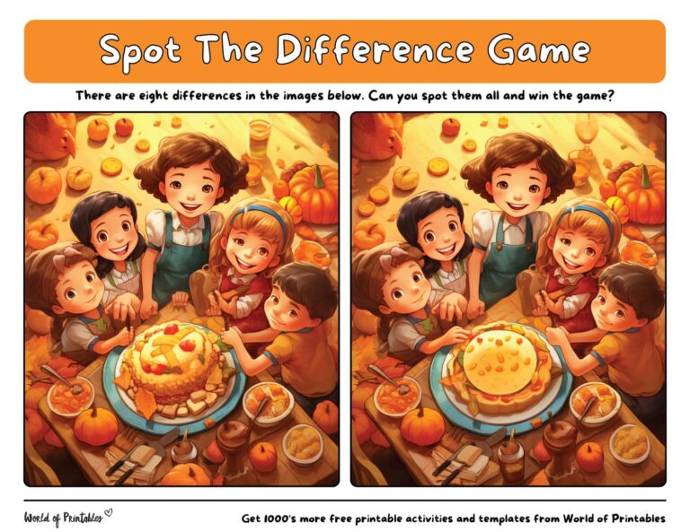 Spot The Difference Thanksgiving Games - World of Printables