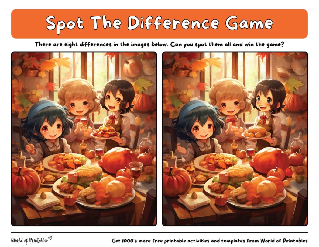 Spot The Difference Thanksgiving Games - World of Printables