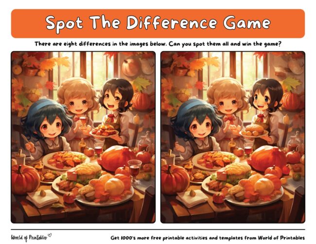 Spot The Difference Thanksgiving Games - World of Printables