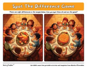 Spot The Difference Thanksgiving Games - World of Printables