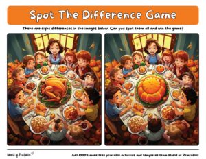 Spot The Difference Thanksgiving Games - World of Printables