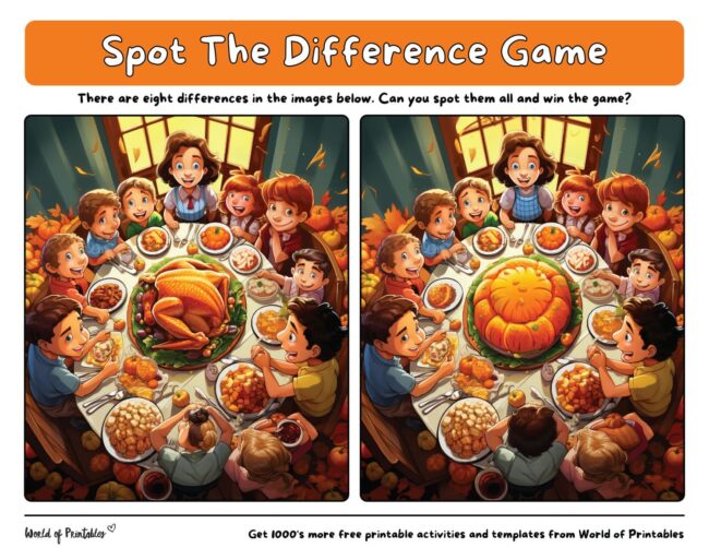 Spot The Difference Thanksgiving Games - World of Printables